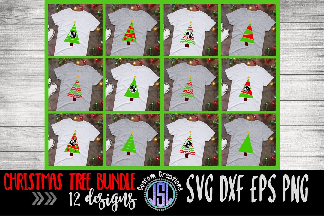Christmas Tree Monogram Frame Bundle Set of 12 SVG Digital Cut File ...