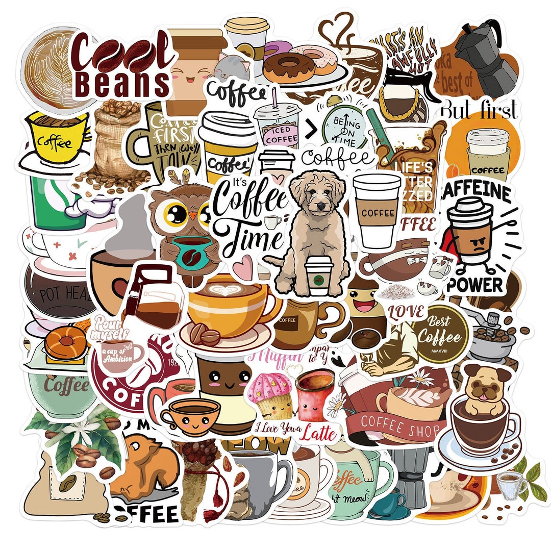 Coffee Sticker Packs, Qty 5-50, Coffee Stickers, Assorted Vinyl Sticker ...