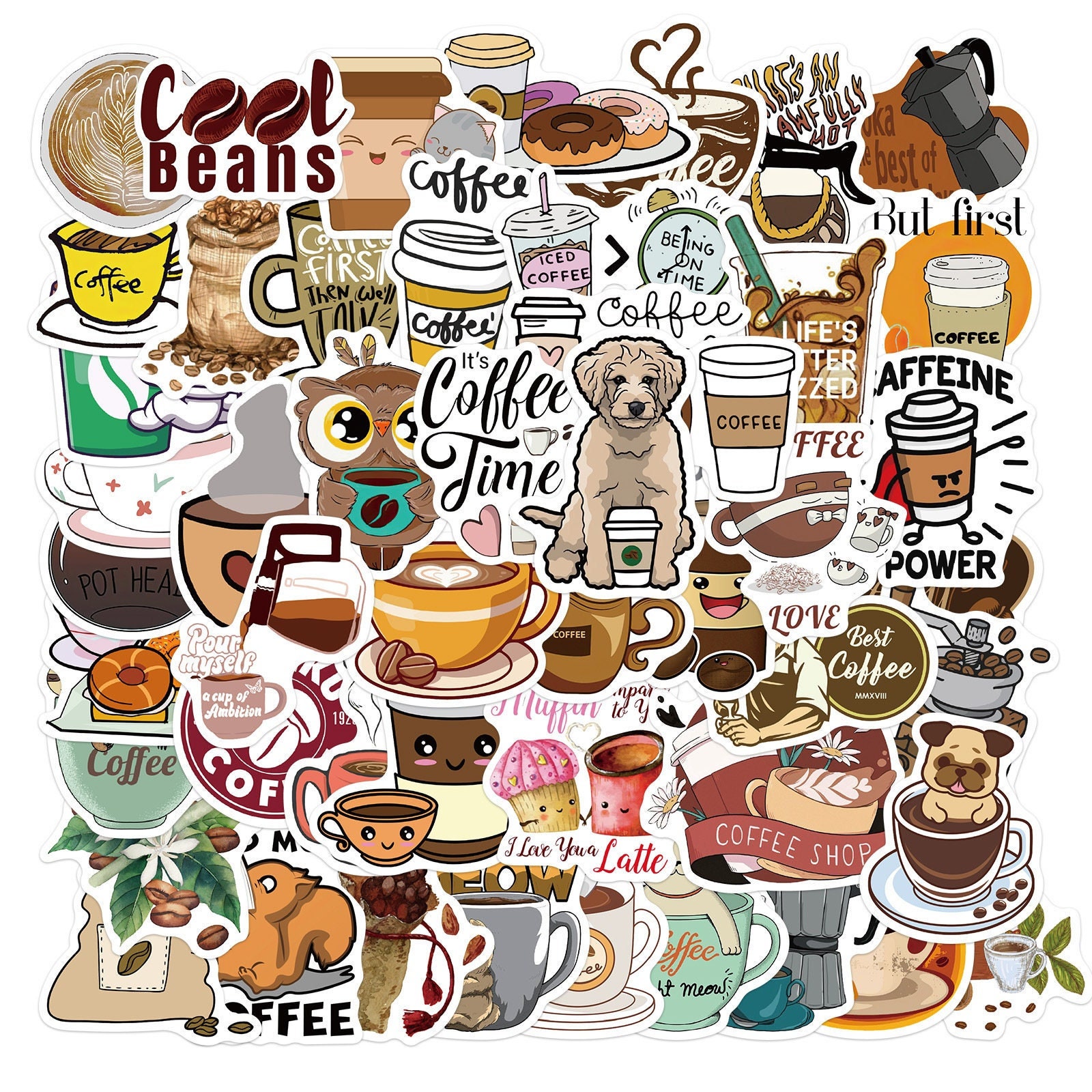 Coffee Sticker Packs Qty 5-50 Coffee Stickers Assorted - Etsy