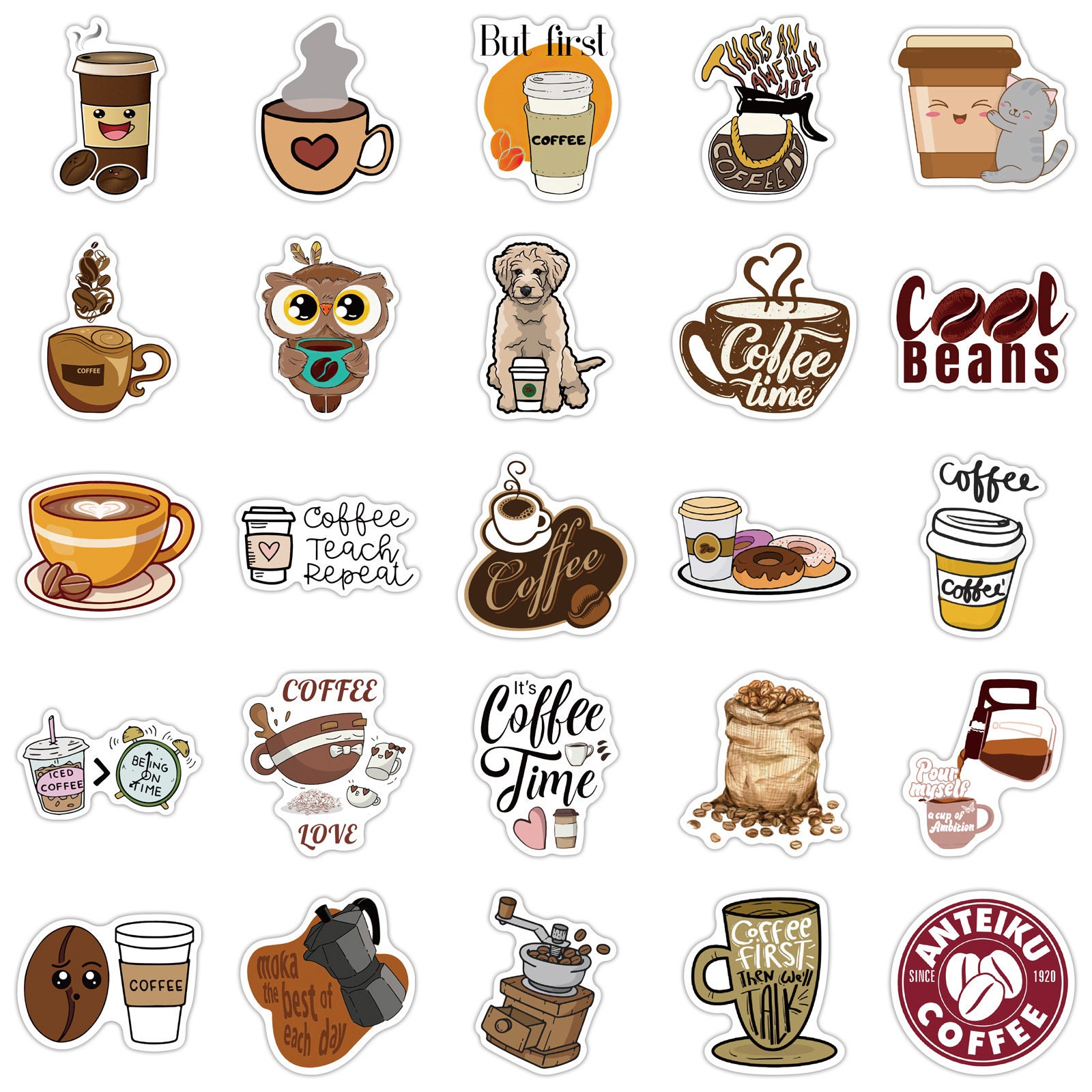 Coffee Sticker Packs Qty 5-50 Coffee Stickers Assorted | Etsy