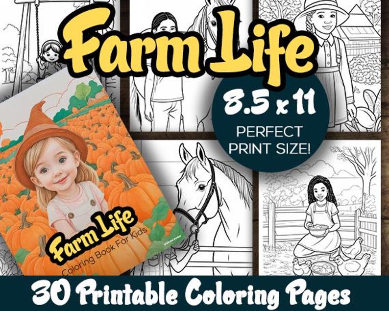 Farm Animals Coloring Book for Kids – 30 Printable Farm Life Pages ...