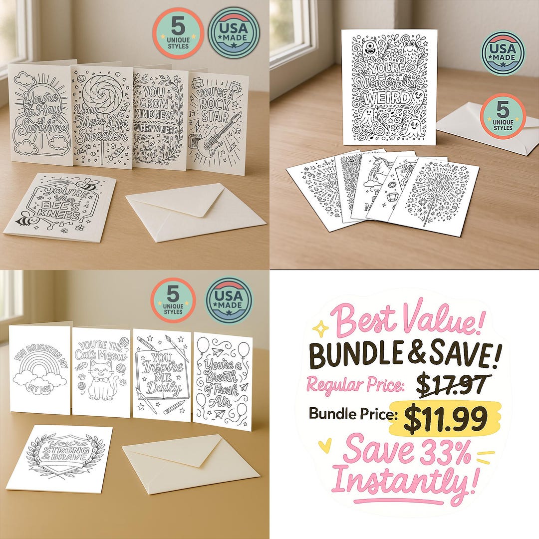 Color Your Own Compliment Cards: 15 Printable Positive Notes (instant ...