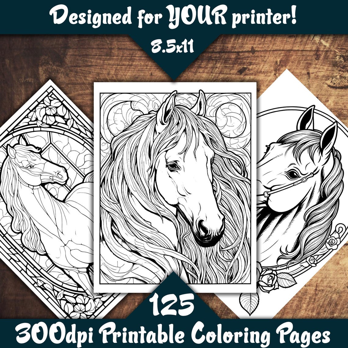Horse Coloring Book Bundle | 125 Printable Pages | Adult Horse Coloring ...