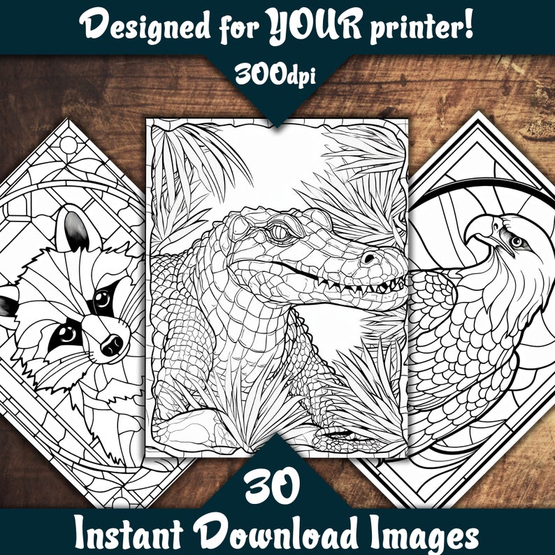 Stained Glass Animal Coloring Book: North American Wildlife (30 ...