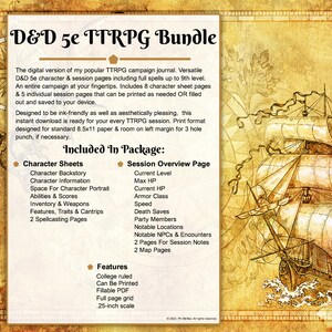 BUNDLE D&D 5e Character AND Session Sheets- Printable AND Fillable ...