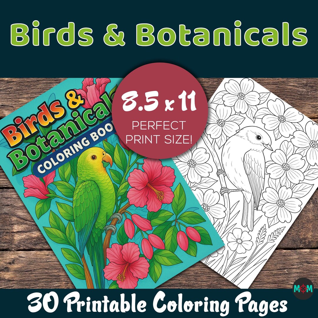 Birds & Botanicals Coloring Book: 30 Nature Art Pages (PDF Download) - Etsy