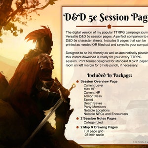 D&D 5e Session Sheets- Printable AND Fillable | Infinite Journeys - Etsy