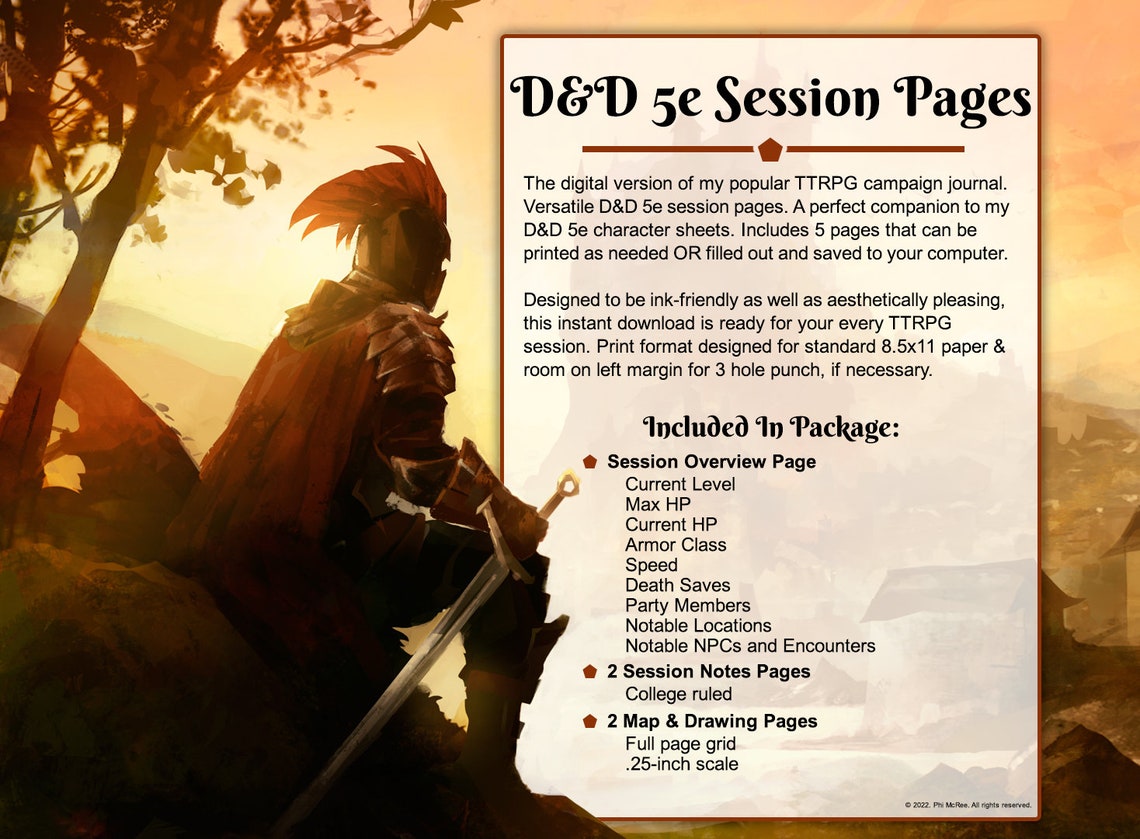 BUNDLE D&D 5e Character AND Session Sheets Printable AND Fillable ...