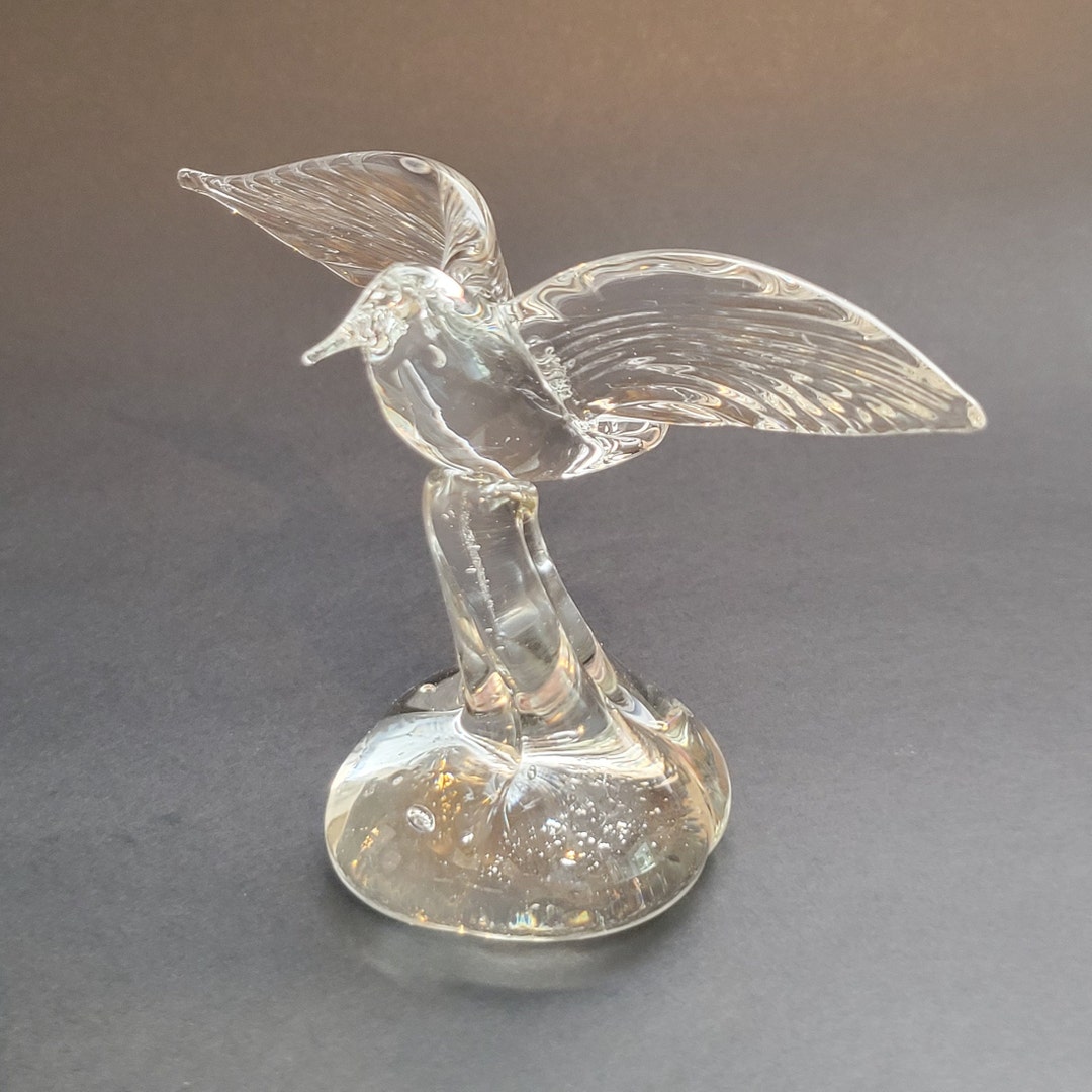 Vintage Art Glass Clear Blown Glass Bird in Flight on Clear Base ...
