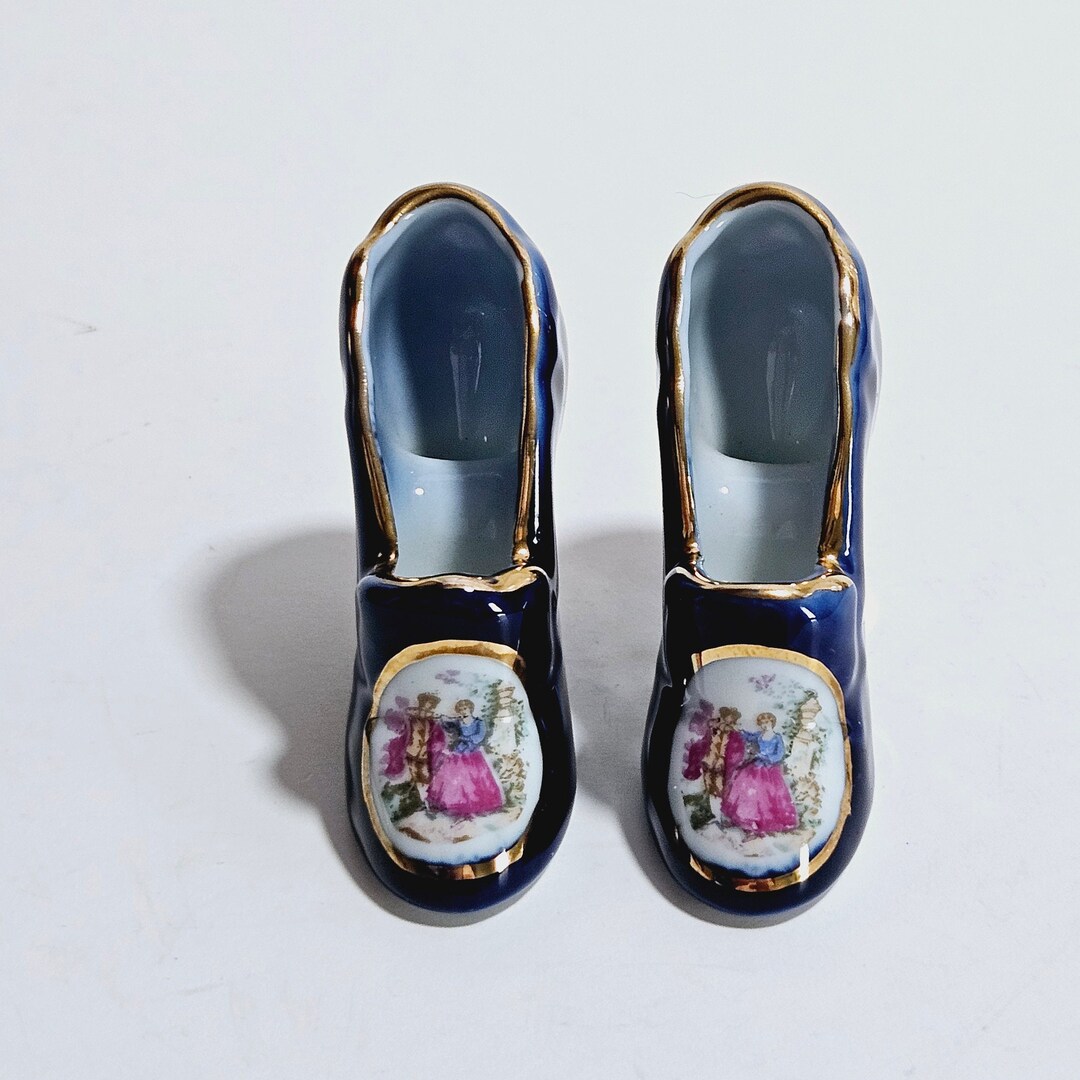 Vintage Pair Miniature High Heel Shoes Porcelain Victorian Cobalt Blue ...