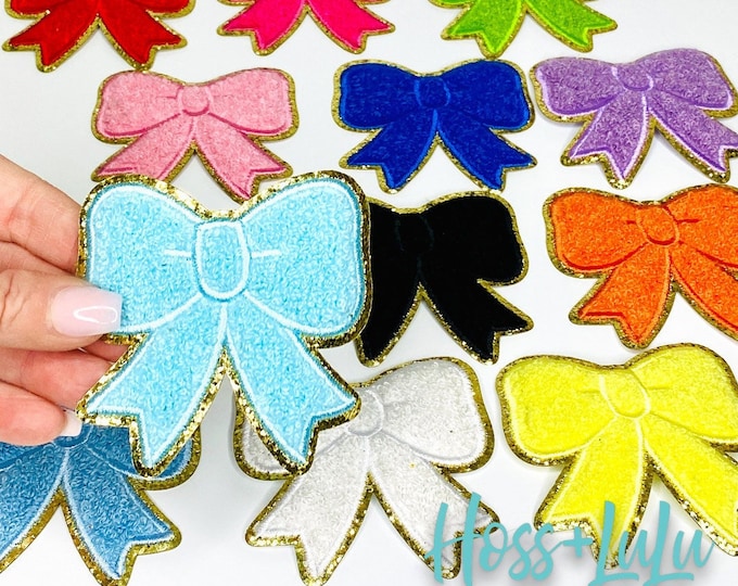 Chenille Bow Patches,bow Iron on Chenille Glitter Patch,bow Patch Embroidered Badge Patch for T ...