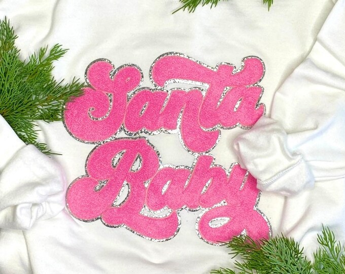 Pink Santa Baby Chenille Letter Patch, Santa Baby Sweatshirt DIY ...