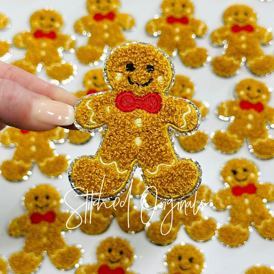 Gingerbread Man Patch, Chenille Patch Silver Glitter, Iron on Patch ...