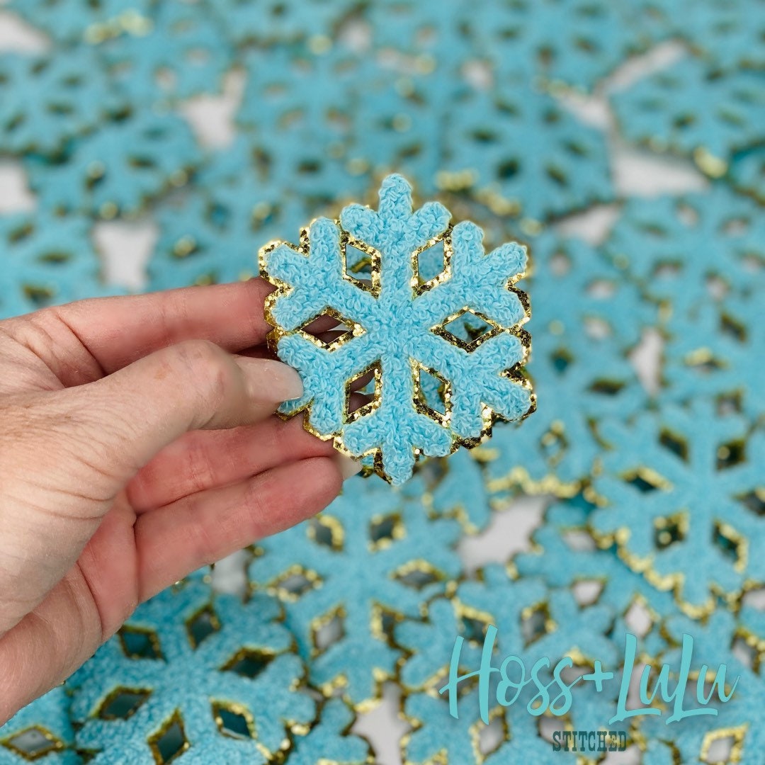 Light Blue Snowflake Chenille Patch, Gold Glitter Iron on (3.12") - Etsy