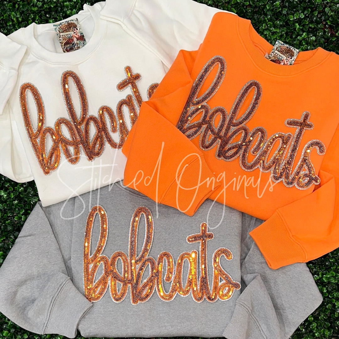 Bobcats Orange Sequin Patch, Silver Glitter Backing, DIY Patch, Iron on Patch, Game Day, High ...