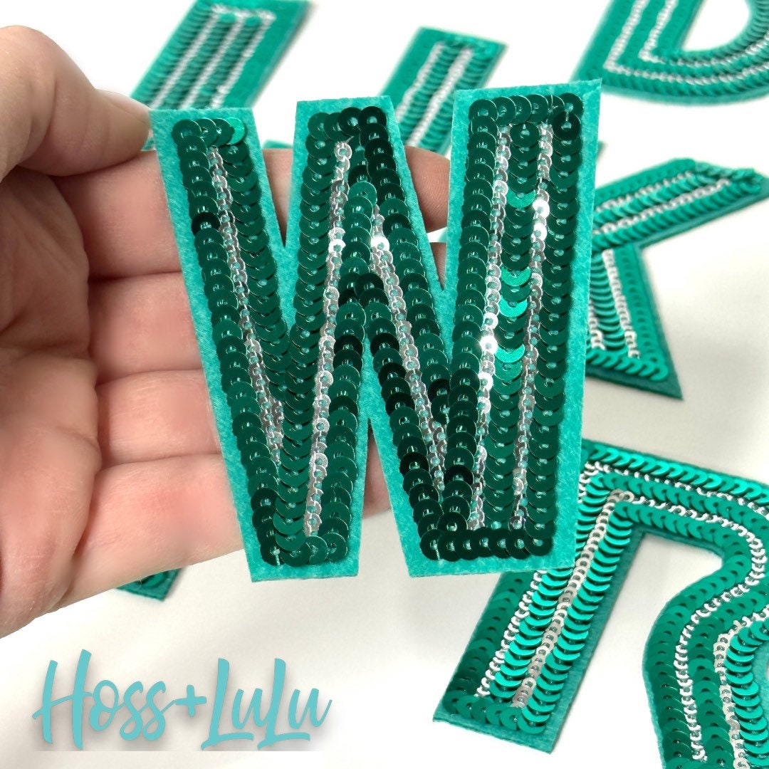 Sequin 3.12” Letter Patch, Teal With Silver Accents, Iron on Patch, DIY ...