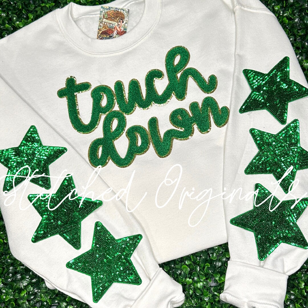 Touch Down GREEN Game Day Chenille Patch, DIY Patch, Iron on Patch ...