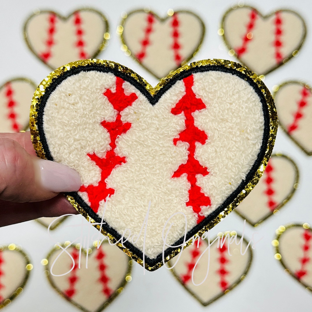 Baseball GOLD Glitter Heart Patch, DIY Patch, Baseball Iron on Patch ...