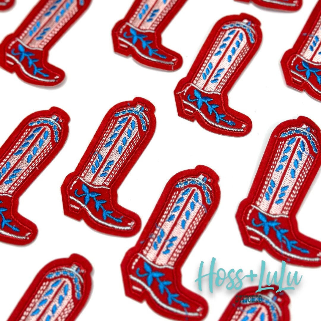 Cowboy Boot Patch, Red and Blue Cowboy Boot Patch, Iron on Patch, Diy ...