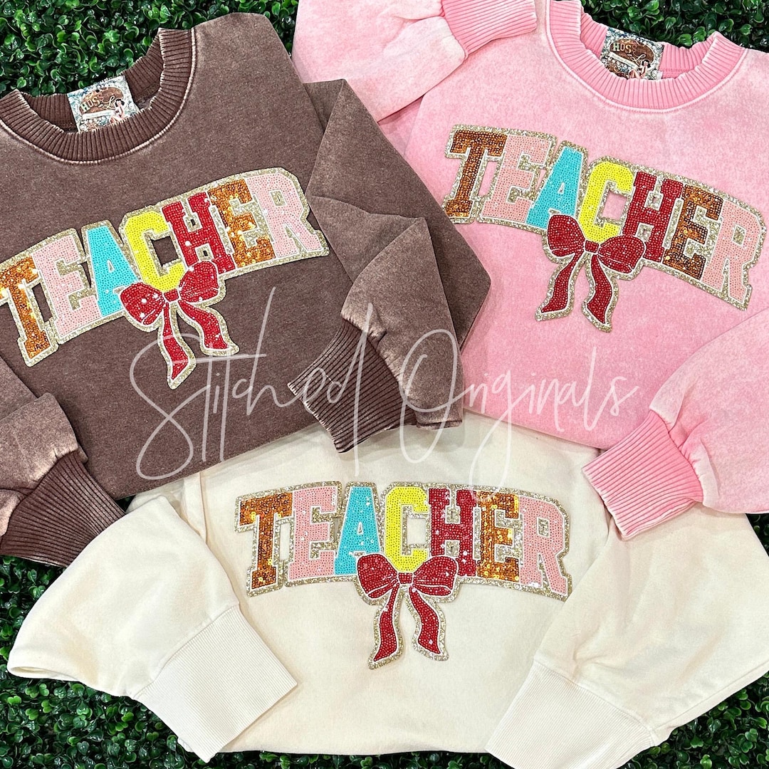 Teacher Sequin Patch With Bow, DIY Patch, Iron on Patch, Teacher Patch ...