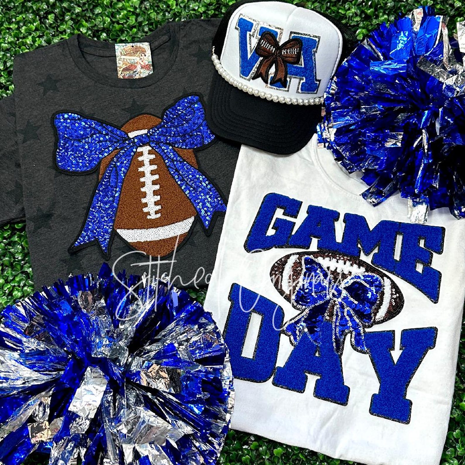 Royal Blue Game Day Patch, Sequin Ball and Bow, Iron on Patch, Chenille ...