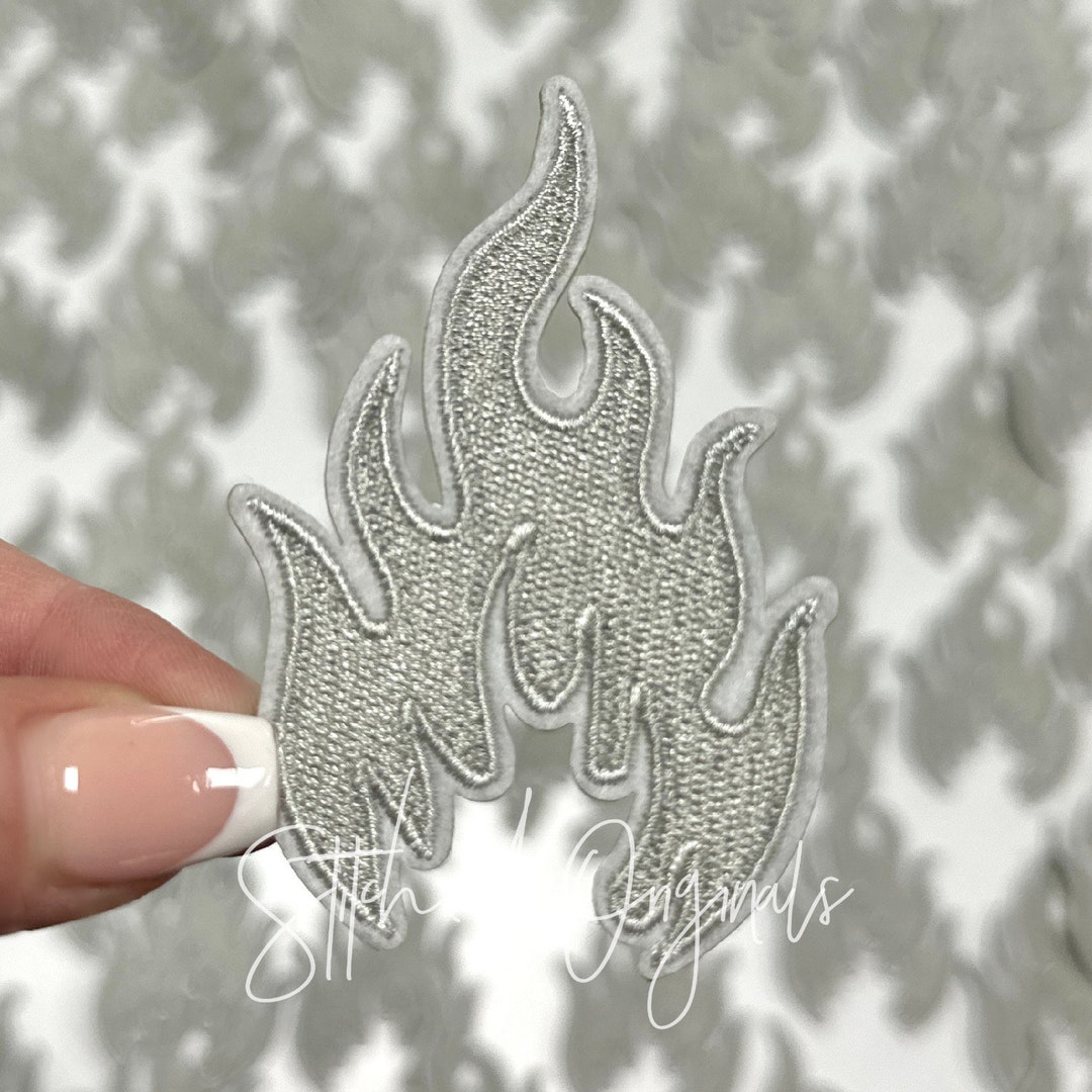 Gray Fire Patch, Trucker Cap Patch, Iron On, DIY Patch, Burning Gray ...