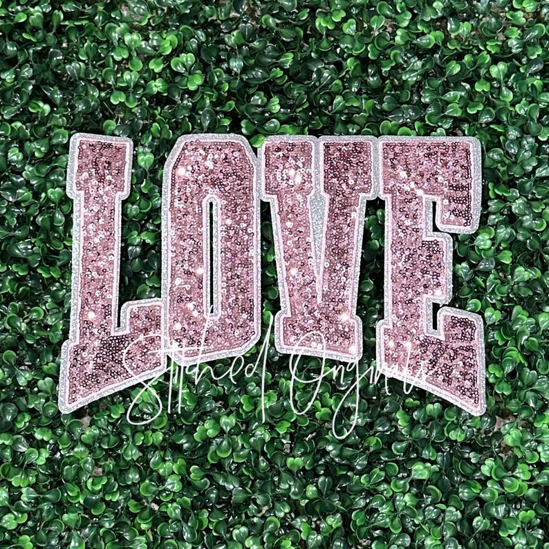 Love Sequin Iron on Patch, Custom Sequin Patch With Silver Glitter, DIY ...