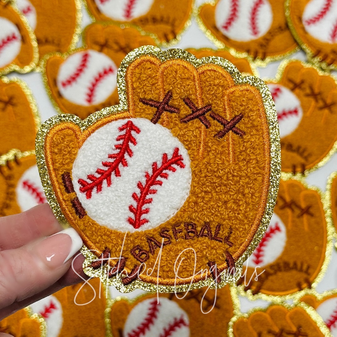 Baseball and Glove Gold Glitter Patch, DIY Patch, Baseball Iron on ...