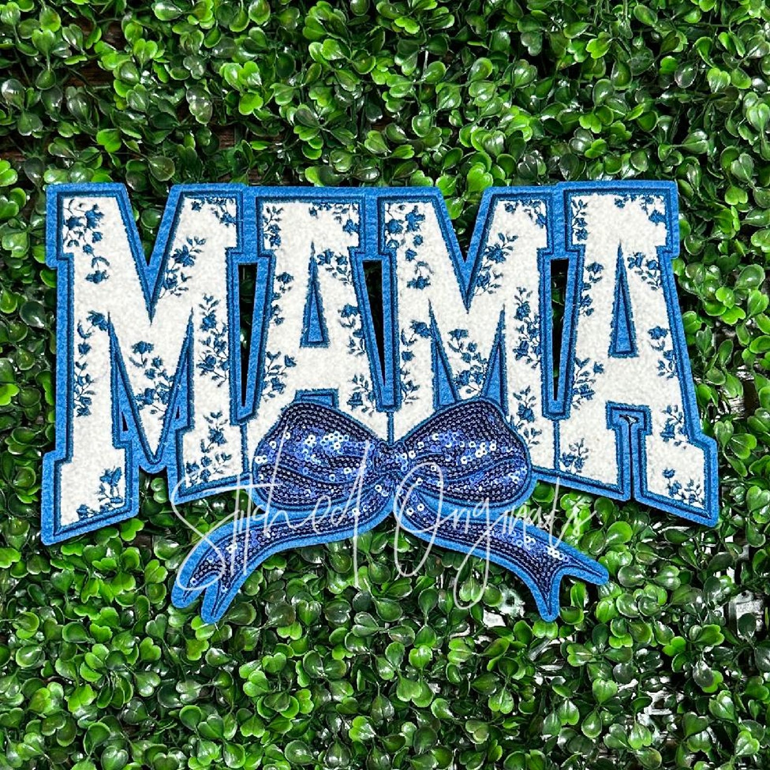 Blue Sequin Bow MAMA Chenille Patch, Iron on DIY - Etsy