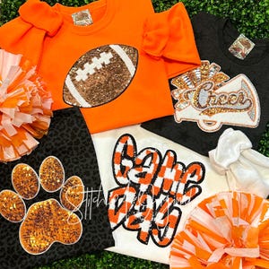 Orange Checkered Game Day Patch, Iron on Patch, Chenille Sequin Patch, DIY Patch, Preppy ...