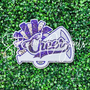 Cheer Chenille and SILVER Sequin BLING Megaphone Patch, Cheer Patch, Megaphone Patch, DIY Patch ...