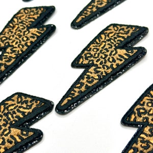Leopard Lightning Bolt Iron on Patch, BLACK Glitter, DIY Patch, Leopard, Lightning Bolt, Custom ...