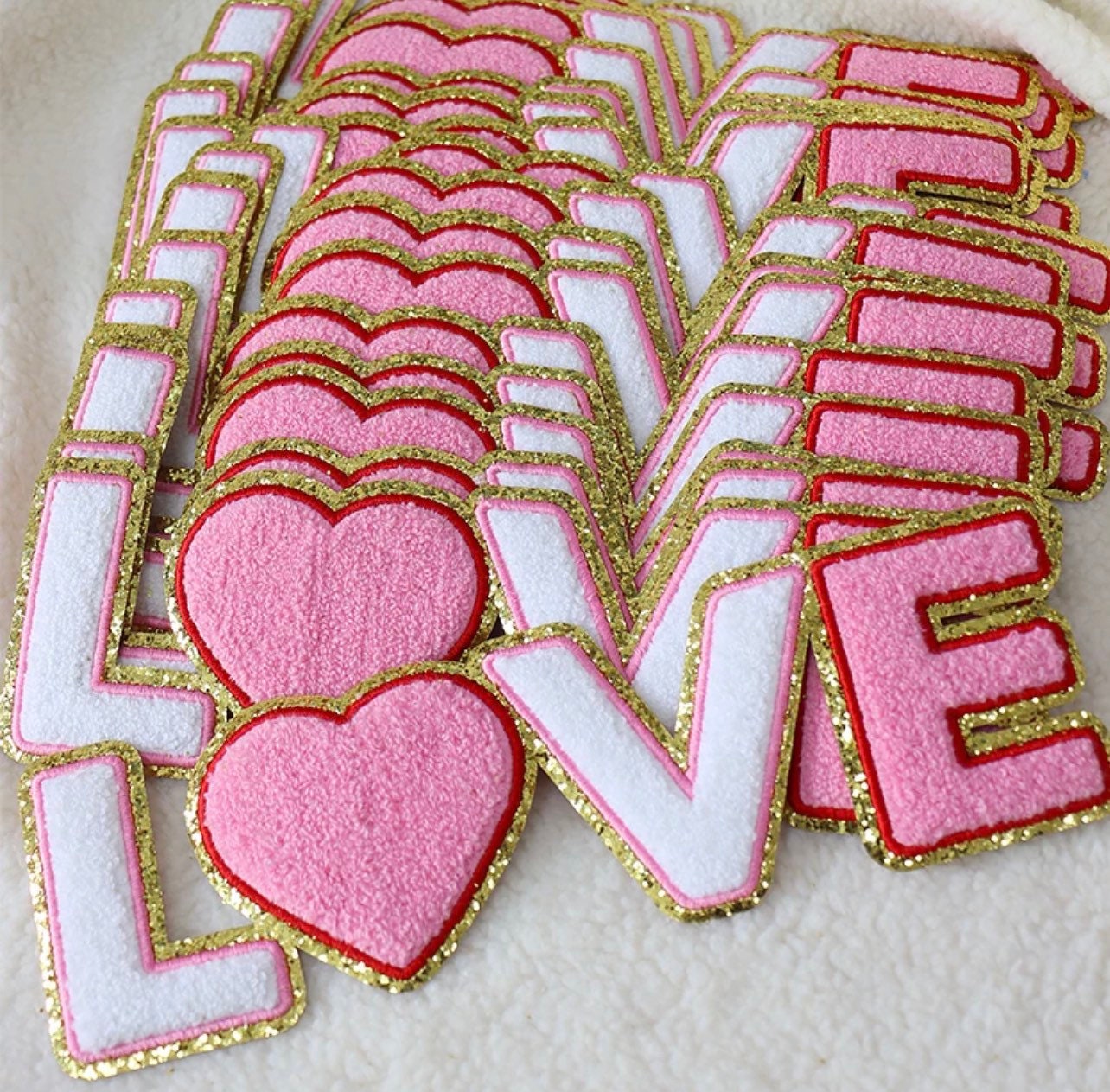 LOVE Iron on Patch Custom Love Patch With Gold Glitter DIY - Etsy