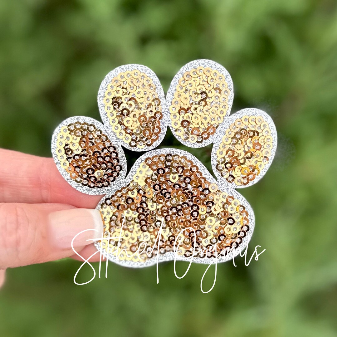 Gold Sequin Paw Patch, Silver Glitter Backing, Iron On, Diy Patch, Game ...