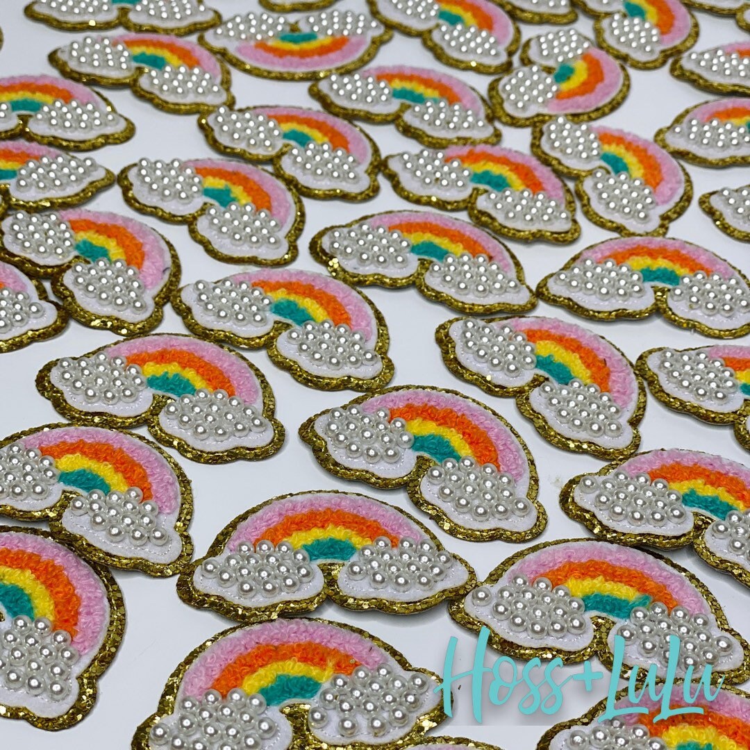 Rainbow Chenille Patch With Faux Pearls Iron on Patch Rainbow - Etsy
