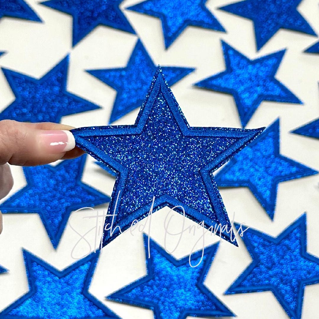 Blue Glitter Star Patch, Trucker Cap Patch, Iron On, DIY Patch, Star ...