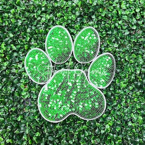 Green Sequin Paw LARGE Patch, Silver Glitter Backing, Iron On, Diy ...
