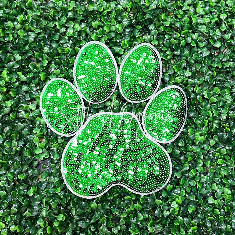 Green Sequin Paw LARGE Patch, Silver Glitter Backing, Iron On, Diy ...