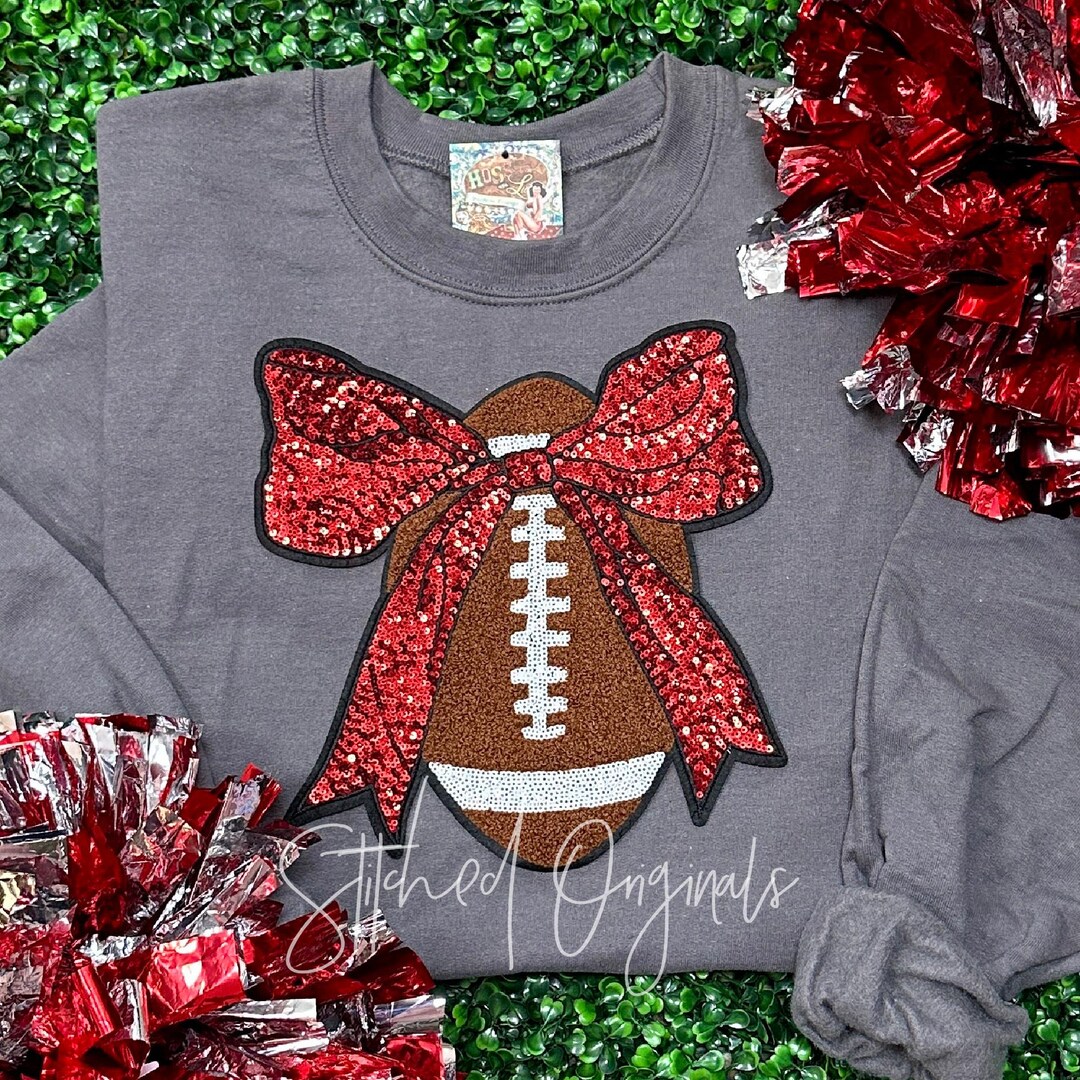 Red Sequin Bow Football Chenille Patch, Game Day DIY (10") - Etsy