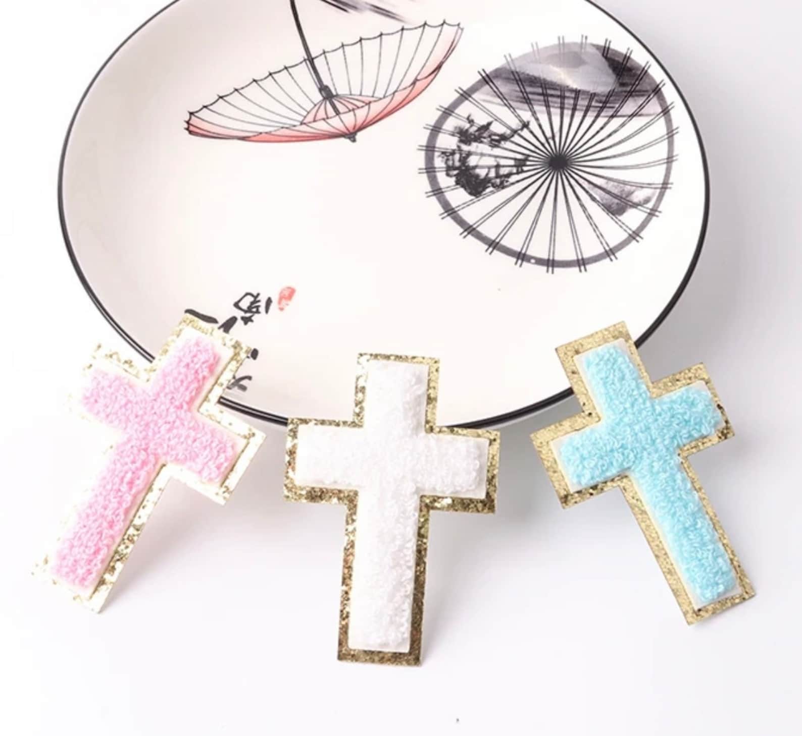 Chenille Cross Patch With Gold Glitter, Iron on Patch (2.13x3.12) - Etsy