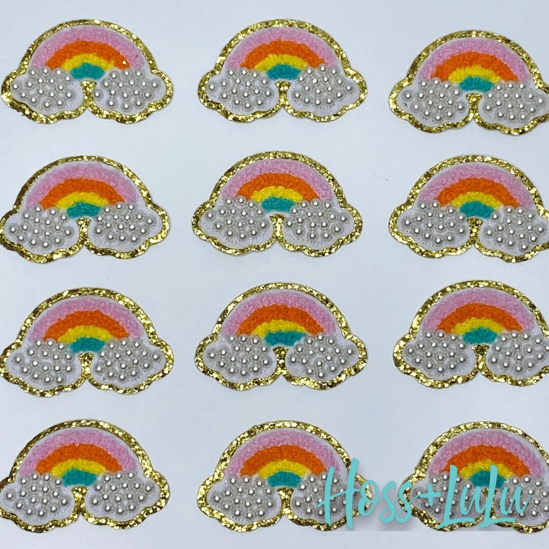Rainbow Chenille Patch With Faux Pearls Iron on Patch, Rainbow Patch ...