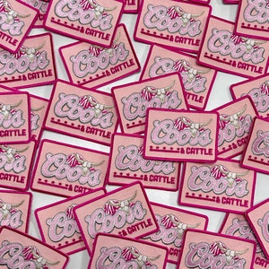 Pink Cattle Patch, Trucker Cap Patch, Iron On, DIY Patch, Cowgirl Patch ...