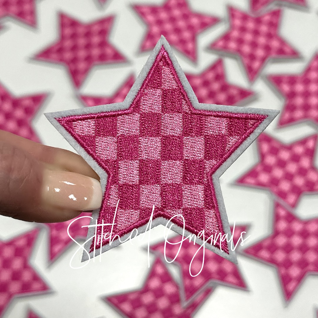 Checkered Hot Pink Star Patch, Embroidered Iron on Patch - Etsy