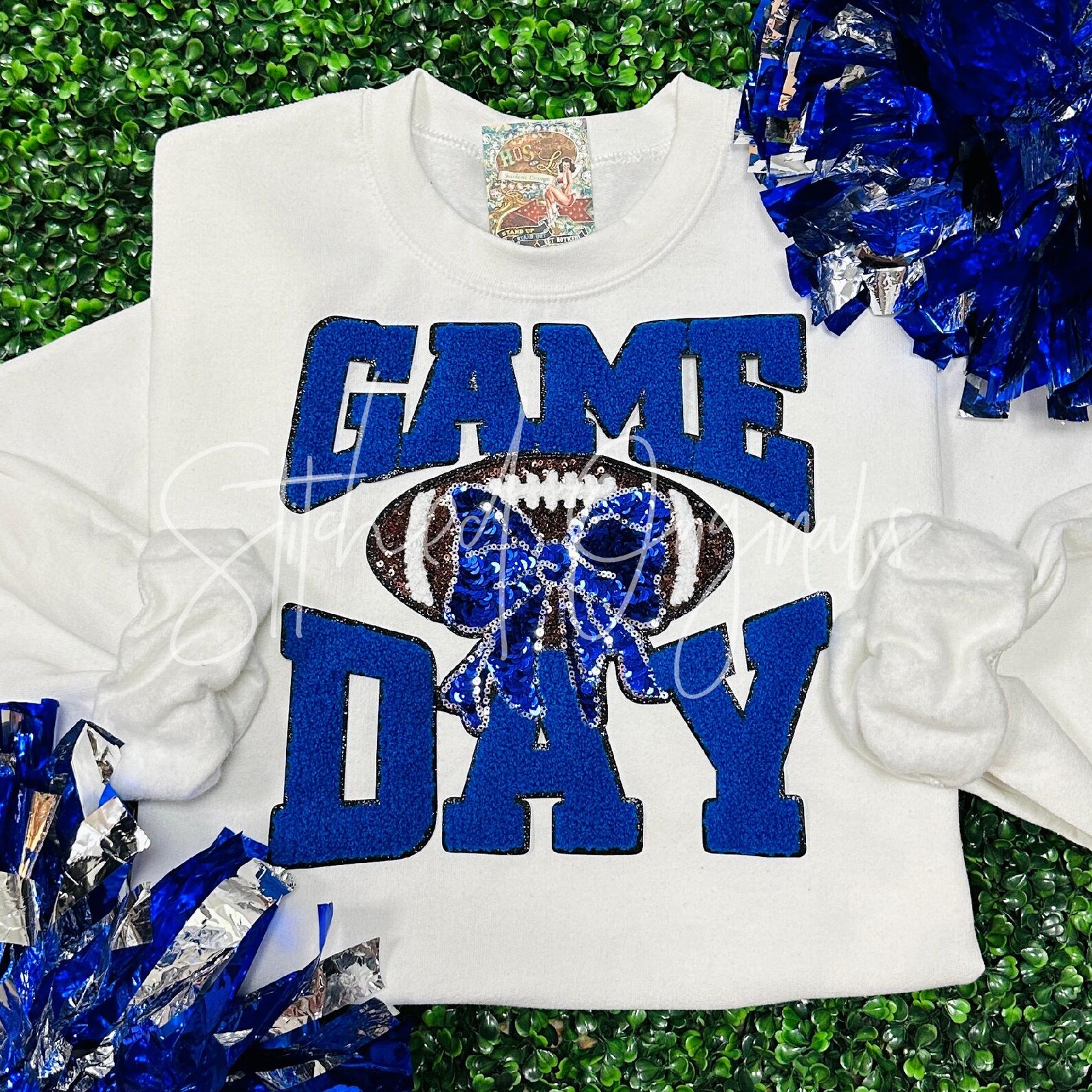 Royal Blue Game Day Patch, Sequin Ball and Bow, Iron on Patch, Chenille Sequin Patch, DIY Patch ...