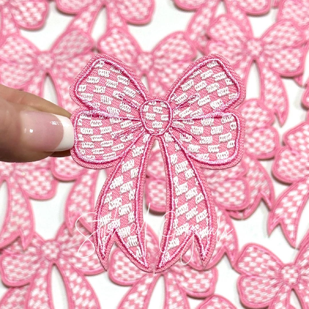 Double Pink and White Bow Patch, Trucker Hat Patch, Iron On, DIY Patch ...