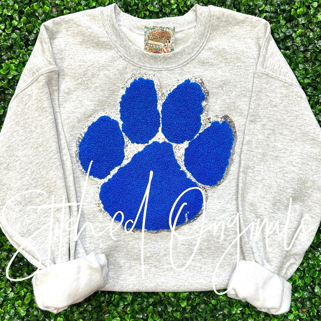 Chenille Large ROYAL BLUE Paw Patch, Silver Glitter, Iron On, Diy Patch ...