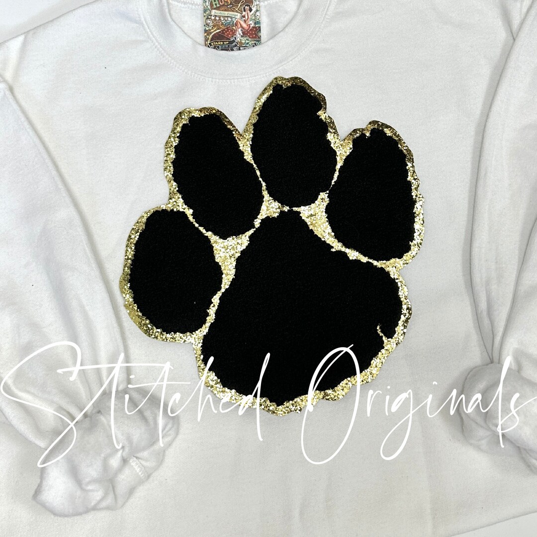 Chenille Large Black Paw Patch, GOLD Glitter, Iron On, Diy Patch, Game ...