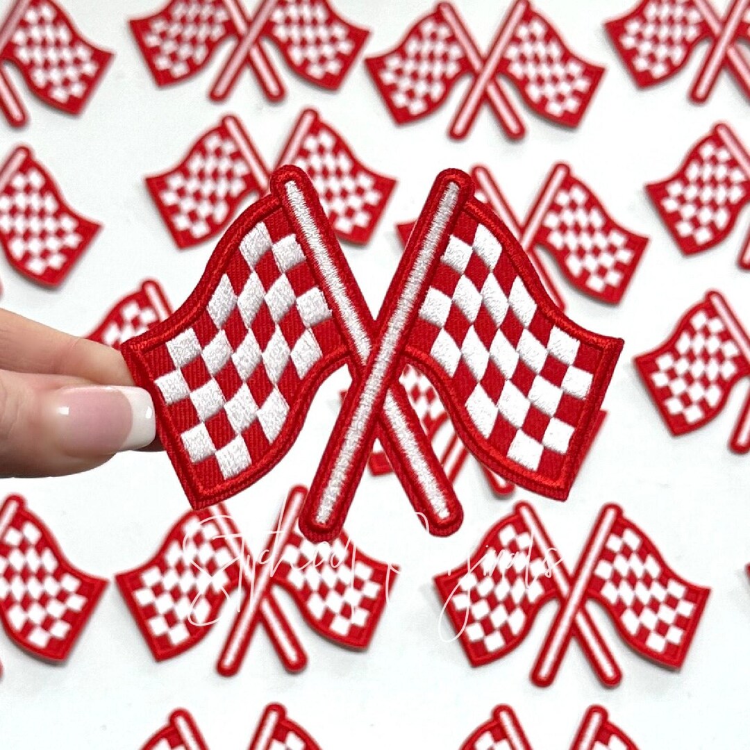 Red Checkered Flag Patch, Trucker Cap Patch, Iron On, DIY Patch, Race ...