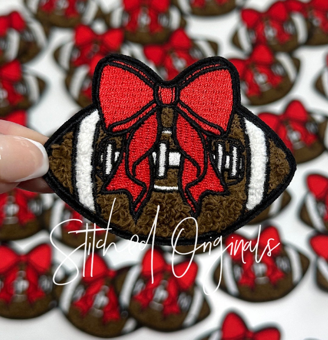 Red Bow Football Chenille Patch, Custom 3” Football Patch, Game Day ...