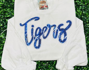 Tigers Sequin Patch, Royal Blue, SILVER Glitter Backing, DIY Patch, Iron on Patch, Game Day - Etsy